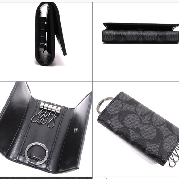 Coach | Accessories | 4 Ring Key Case In Signature Coach Charcoalblack ...
